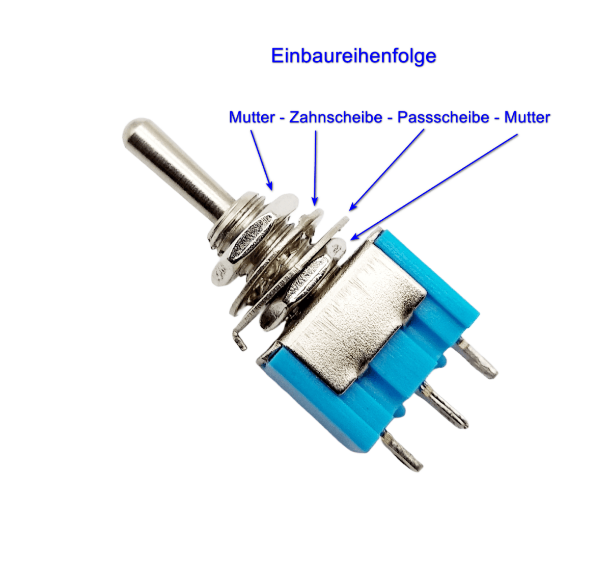 2 Wege Kippschalter AN1 AN2, Einbauöffnung Ø ca 5,7mm, 3 Pin, 250 V ...